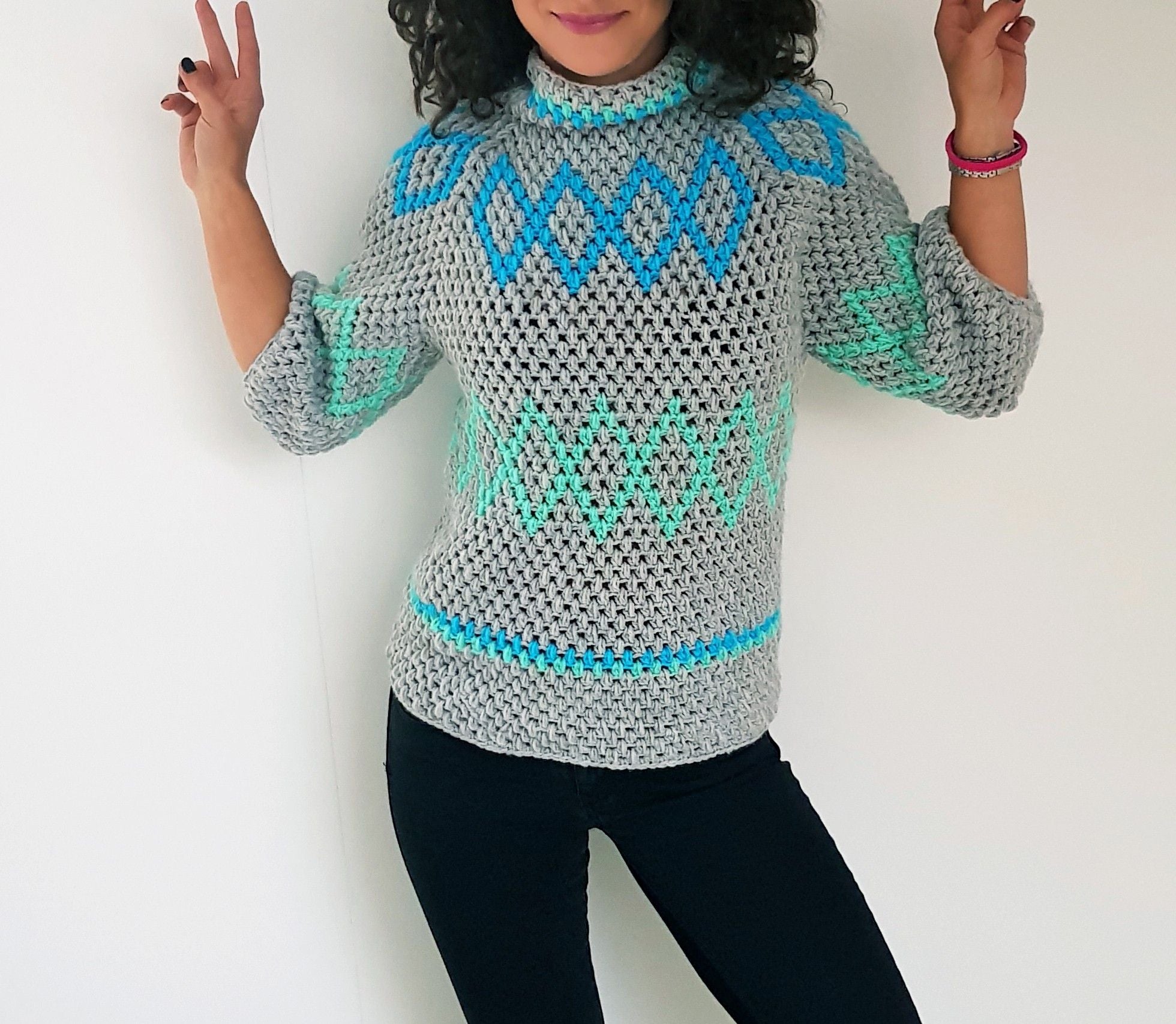 Diamonds Puff Sweater – Hobbii